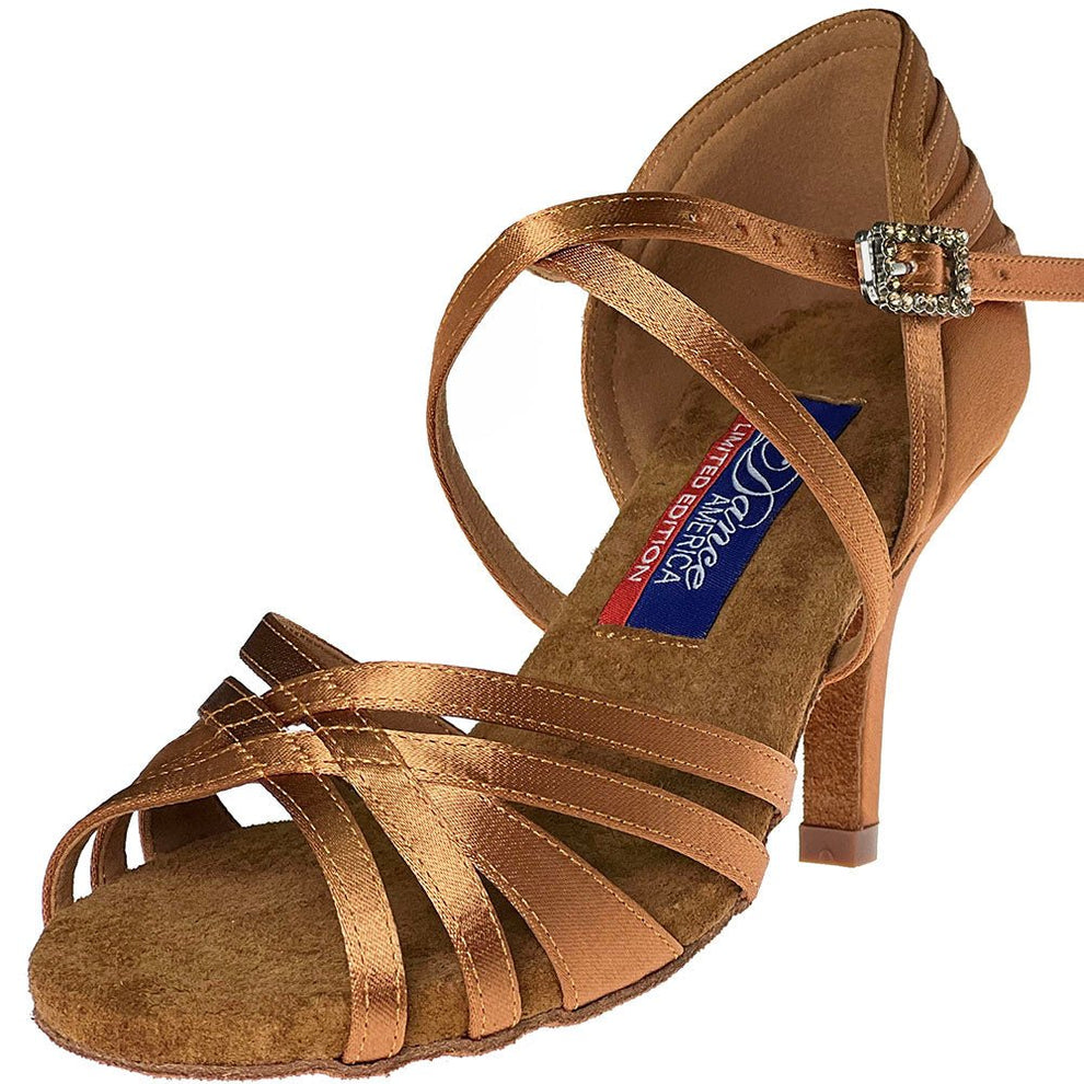 Vegas Tan Satin Latin Dance Heels | Dance America